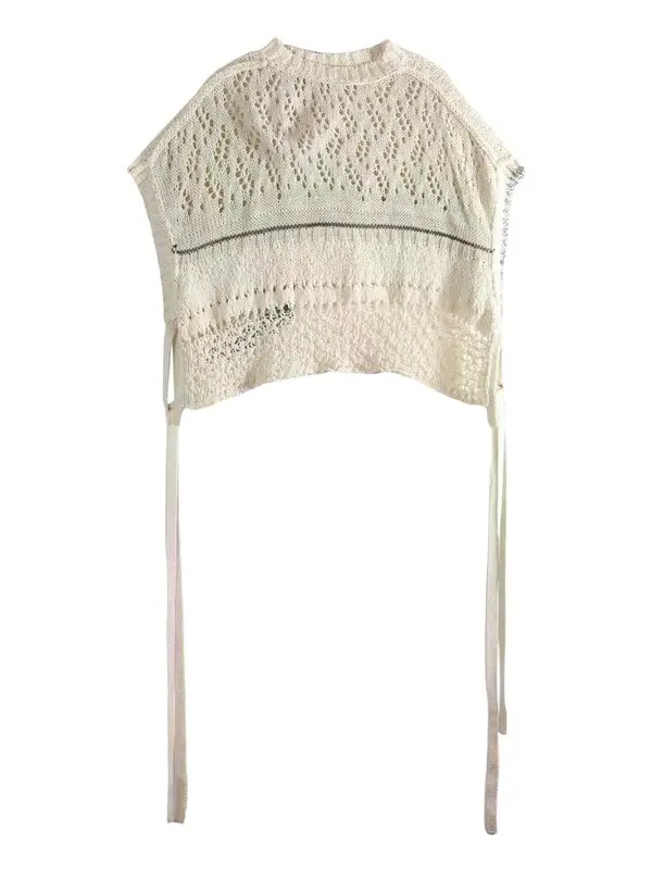 Y’s Tie-detail Open Knit Top - Neutrals