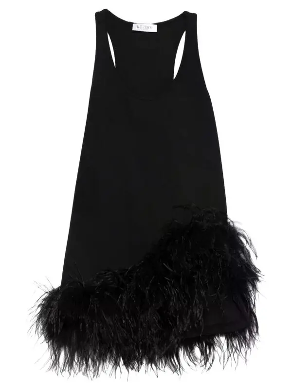 Attico Feather-trimmed Mini Dress - Black