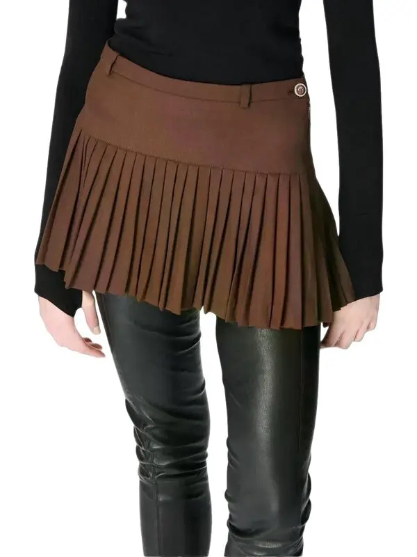 MARINE SERRE Pleated Mini Skirt - Brown