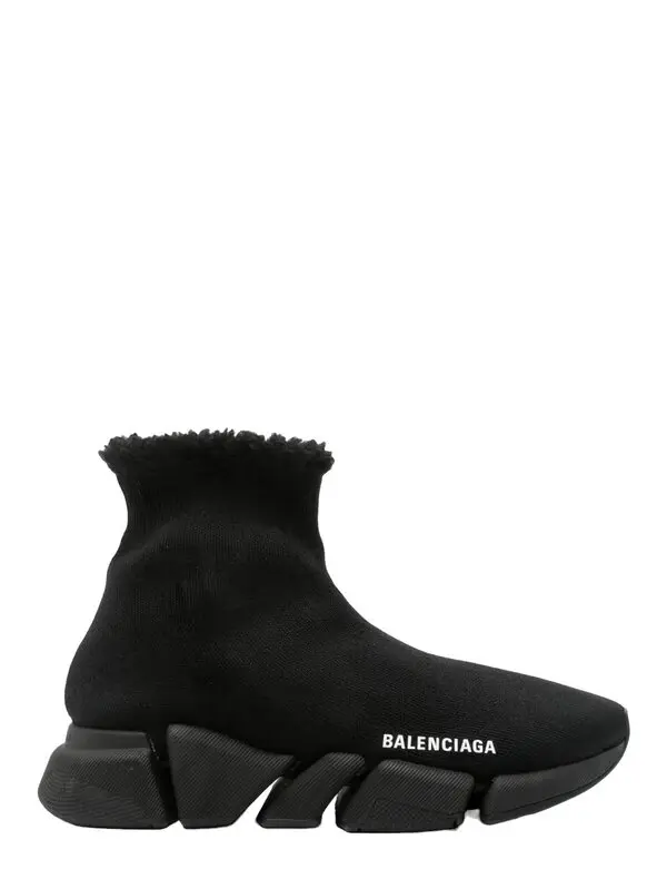 Balenciaga Speed 2.0 Shearling-trim Sneakers - Black