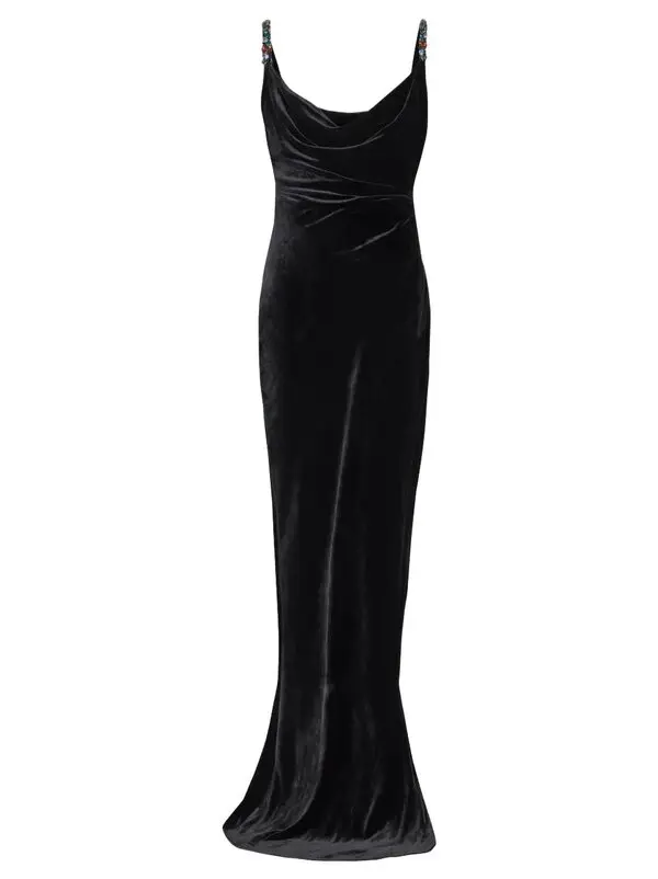 Balmain Jewel-embellished Velvet Long Dress - Black
