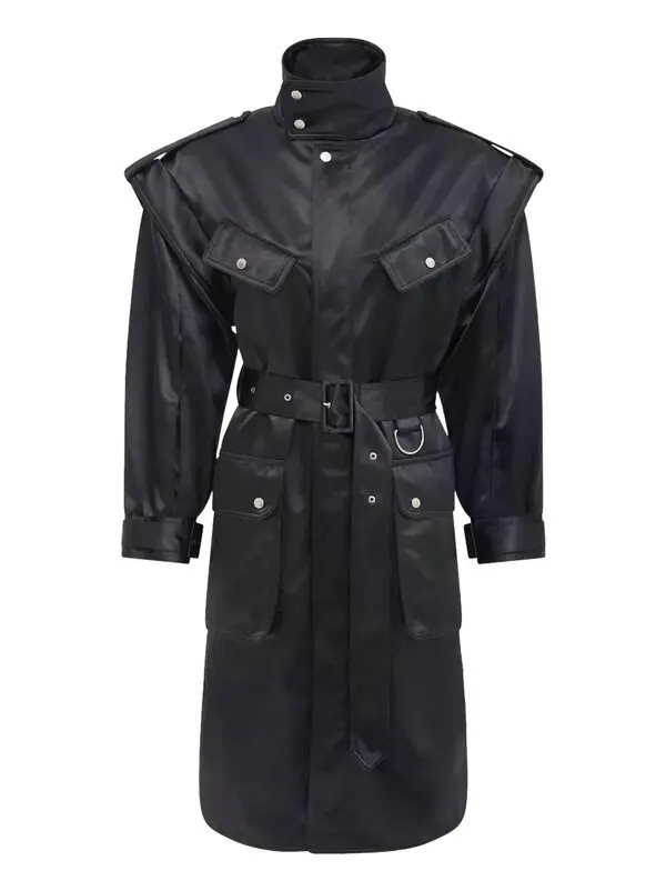 MARINE SERRE Belted Trench Coat - Black
