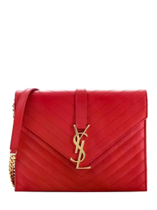 Saint Laurent Classic Monogram Envelope Chain Bag Matelassé Chevron Leather Medium Shoulder Bag - Red