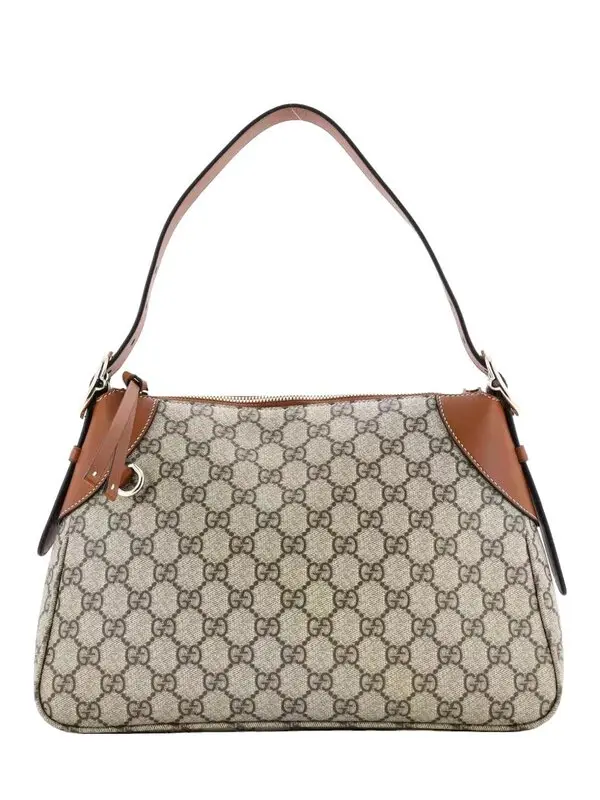 Gucci Emblem Gg Coated Canvas Medium Shoulder Bag - Brown