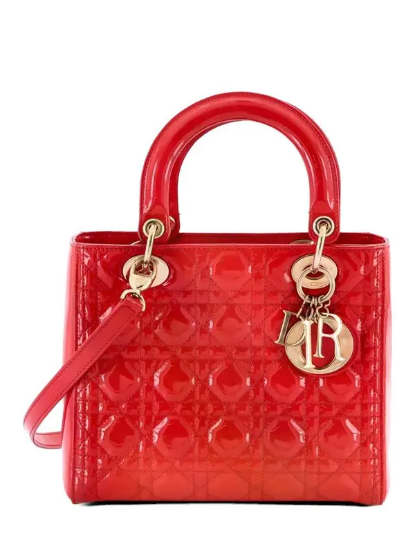 Dior Lady Medium Satchel Cannage Quilt Patent - Red