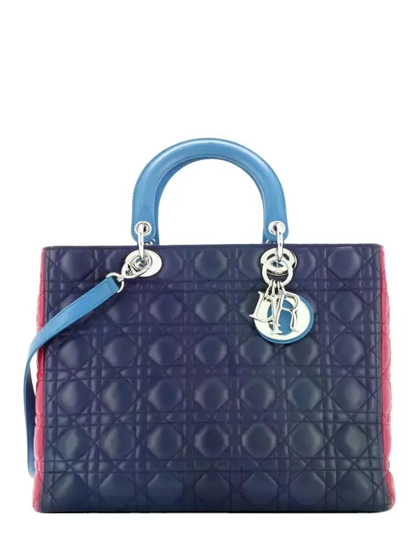 Dior Lady Large Tote Bag Cannage Quilt Lambskin - Blue