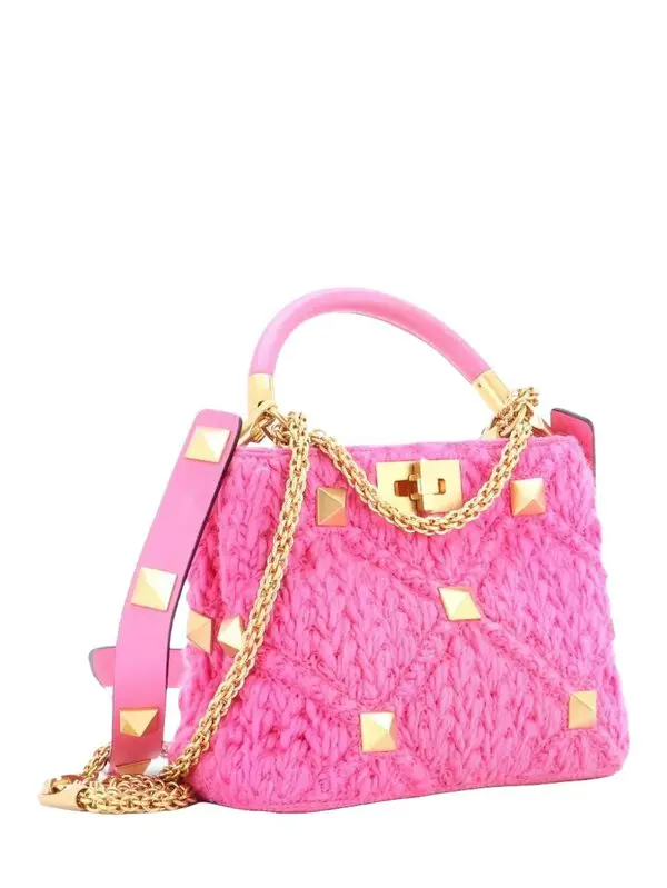 Valentino Garavani Roman Stud Woven Top Handle Satchel - Pink