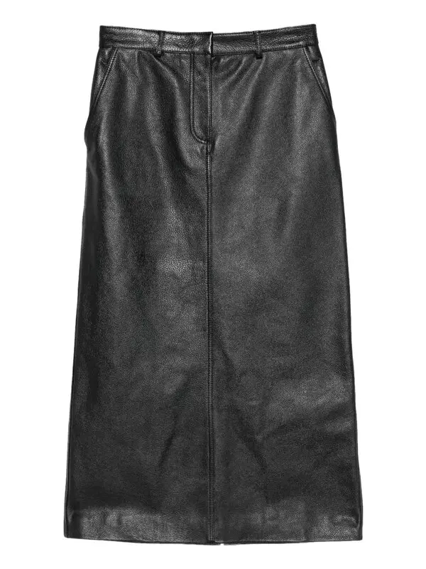 TOTEME Grained Leather Straight Maxi Skirt - Black