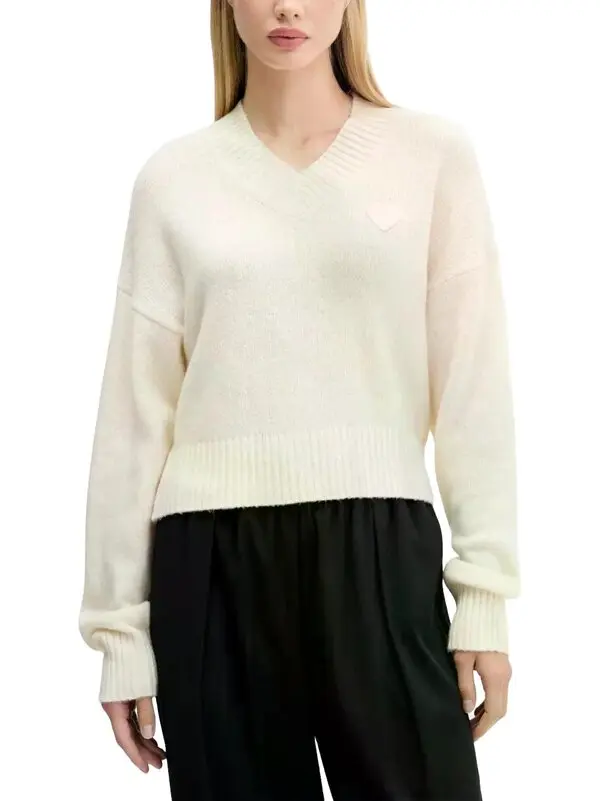 Hugo V-neck Sweater With Heart Motif - Neutrals