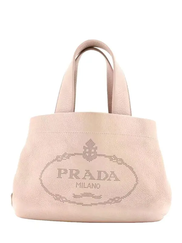 Prada Logo Perforated Leather Small Tote Bag - Pink