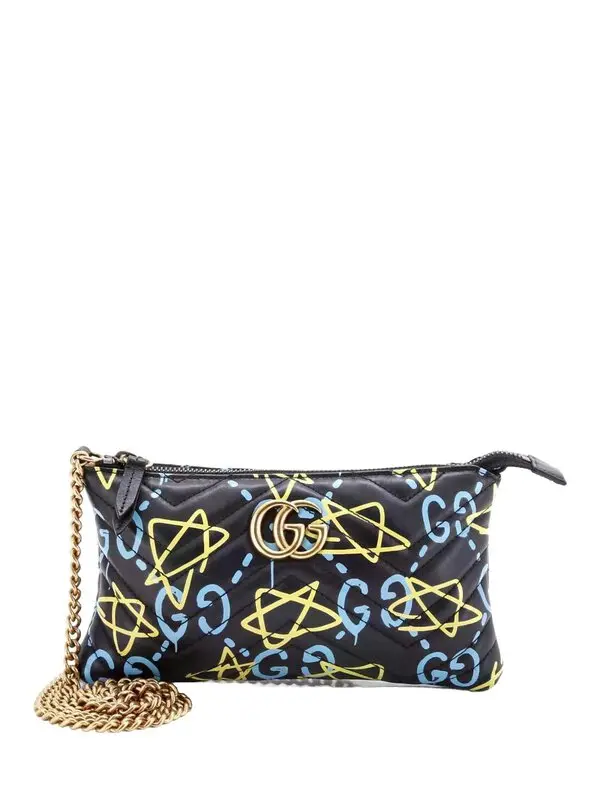 Gucci Gg Marmont Chain Ghost Matelasse Mini Shoulder Bag - Black