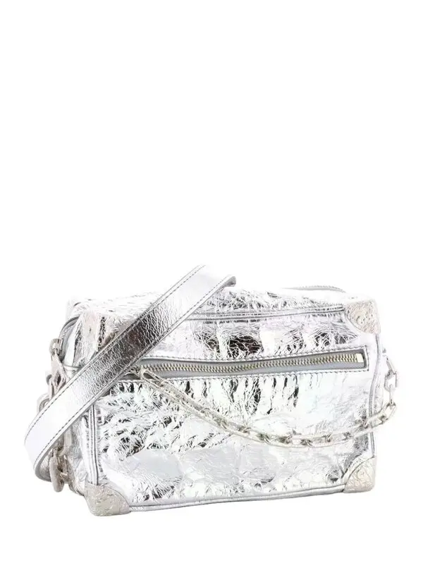 LOUIS VUITTON Soft Trunk Mini Crossbody Bag Crushed Metallic Calfskin Leather - Silver