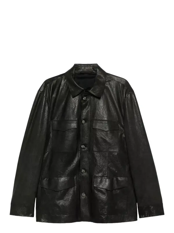 Giorgio Armani Buttoned Pocket Leather Jacket - Black