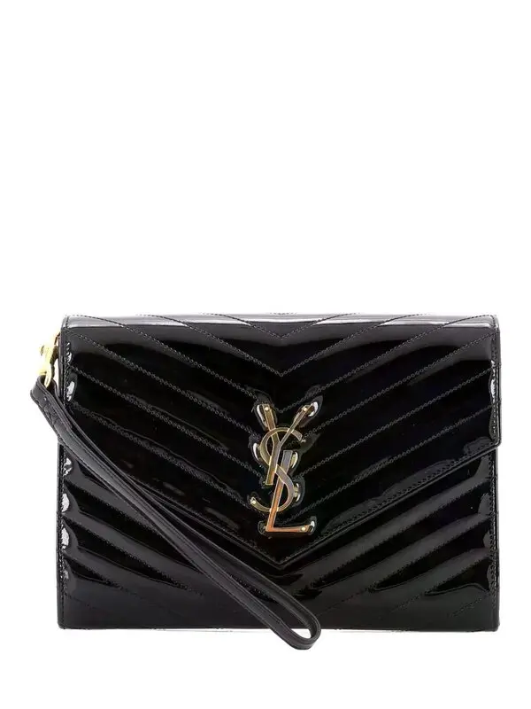 Saint Laurent Cassandre Flap Envelope Wristlet Pouch - Black