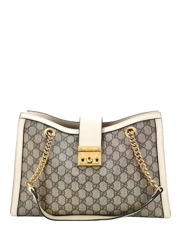 Gucci Padlock Chain Gg Coated Canvas Medium Tote - White