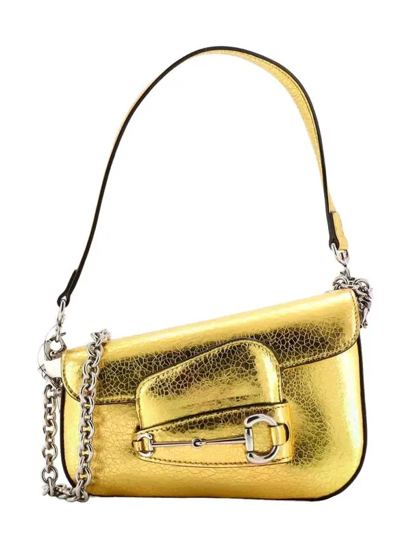 Gucci Horsebit 1955 Asymmetric Leather Mini Shoulder Bag - Gold