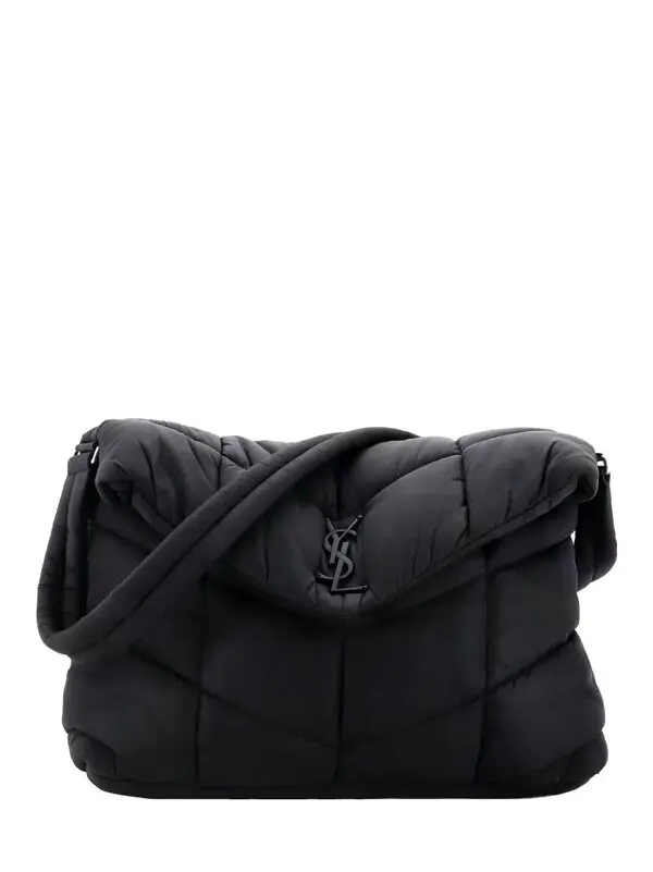 Saint Laurent Loulou Puffer Messenger Bag Quilted Econyl Shoulder Bag - Black