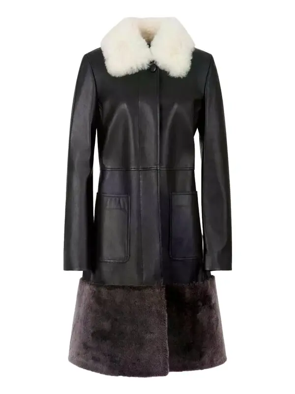 Marni Leather Coat With Shearling Hem - Black