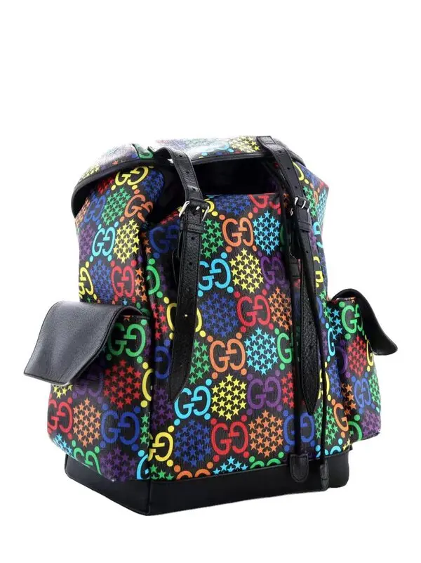 Gucci Double Pocket Psychedelic Print Gg Coated Canvas Backpack - Black