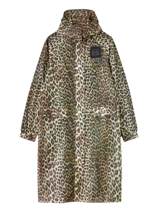 GANNI Leopard-print Zip-up Coat - Neutrals