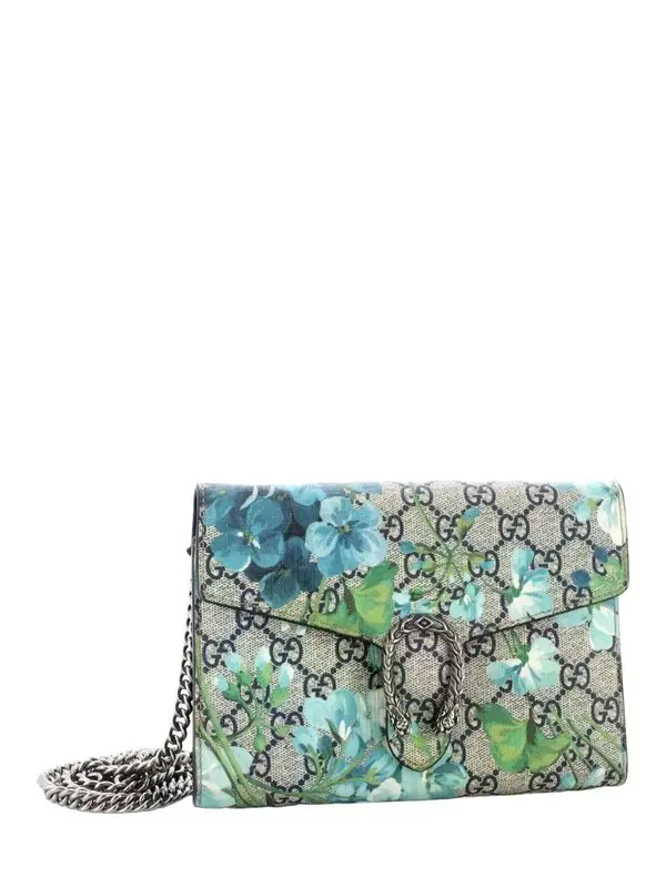 Gucci Dionysus Chain Wallet Blooms Print Gg Coated Canvas Small Crossbody Bag - Blue