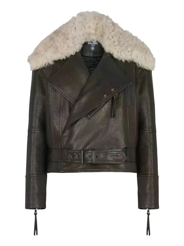 Balmain Shearling-collar Leather Jacket - Black