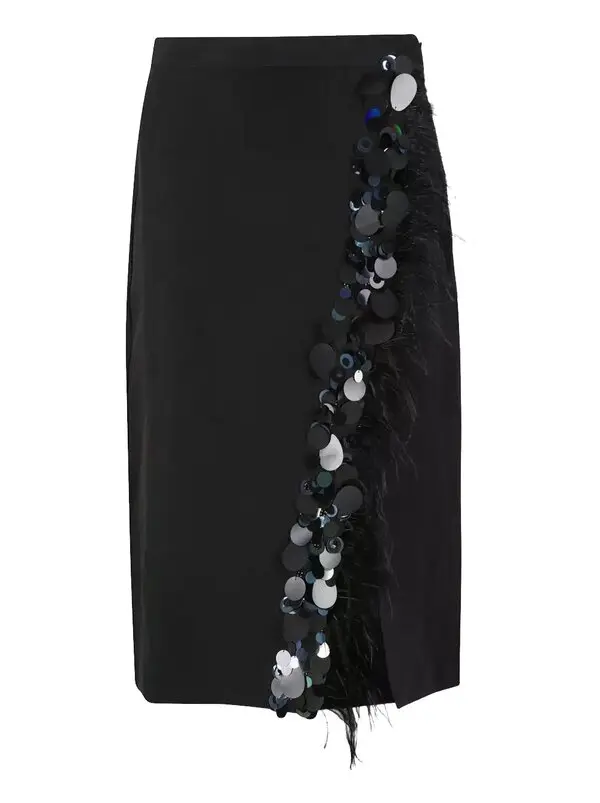 Essentiel Antwerp Sequin-embellished Midi Skirt With Feather Trim - Black