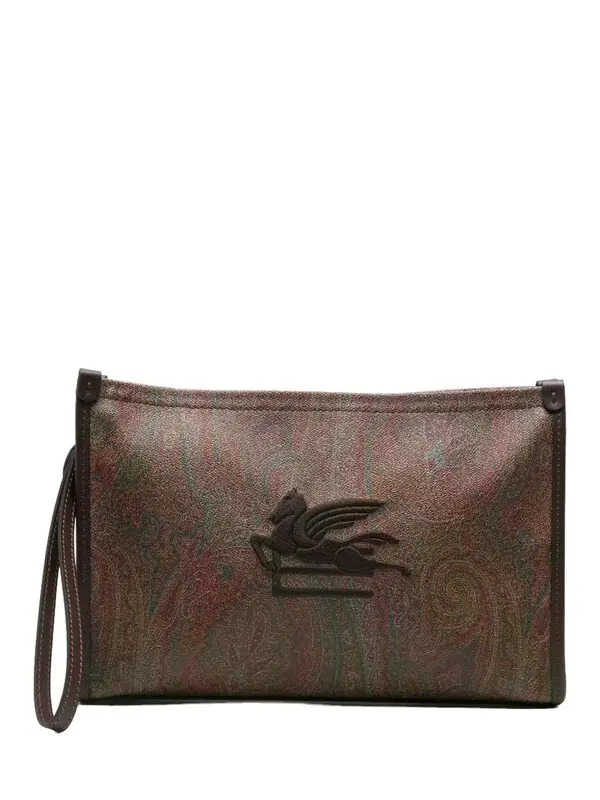 Etro Paisley Pegasus Cotton Clutch - Brown
