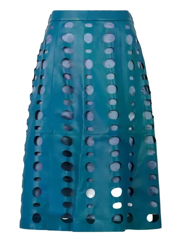 Marni Circular Cut-outs Leather Midi Skirt - Blue