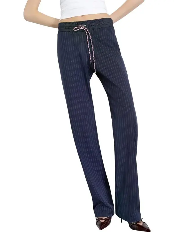 GAELLE Pinstripe Drawstring Trousers - Blue