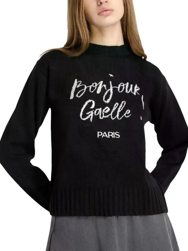 GAELLE Embroidered Sweater - Black