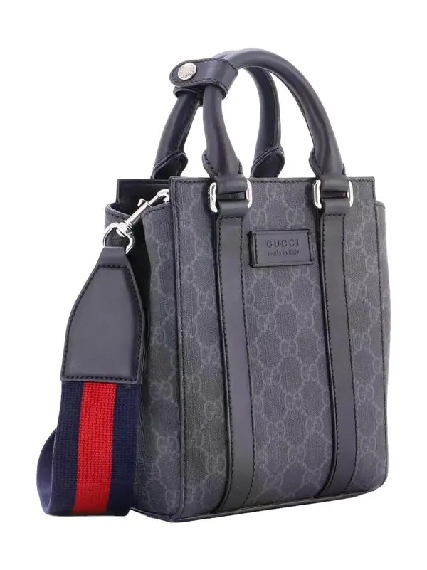 Gucci Convertible Web Open Gg Coated Canvas Mini Tote Bag - Black
