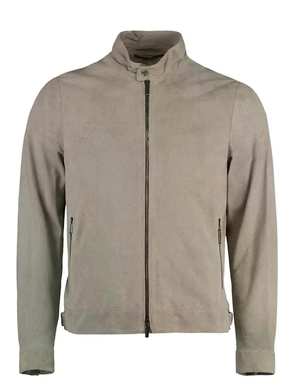 MOORER Leather Zip-up Jacket - Neutrals