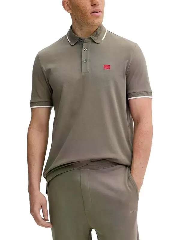 Hugo Logo-patch Collared Polo Shirt - Brown