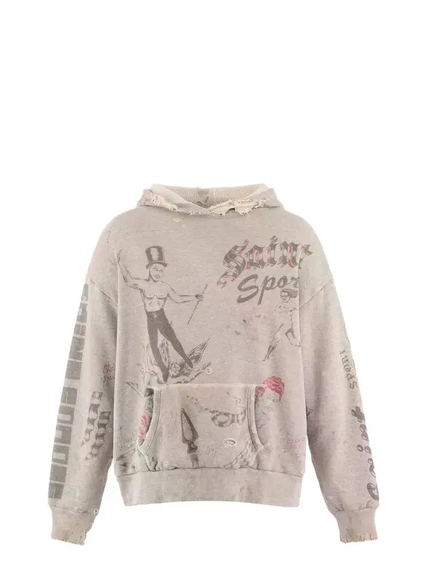 SAINT MXXXXXX Drawings Printed Hoodie - Grey