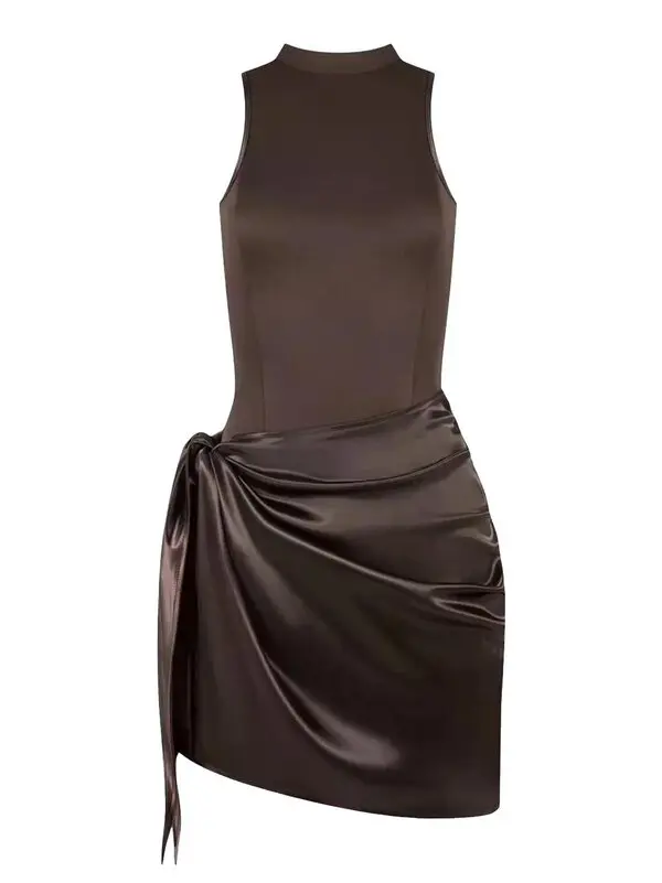 Manière De Voir Satin-panelled Mini Dress - Brown
