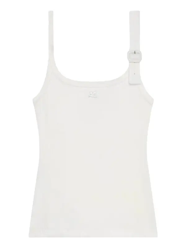 COURREGES Buckle-detail Ribbed Tank Top - White