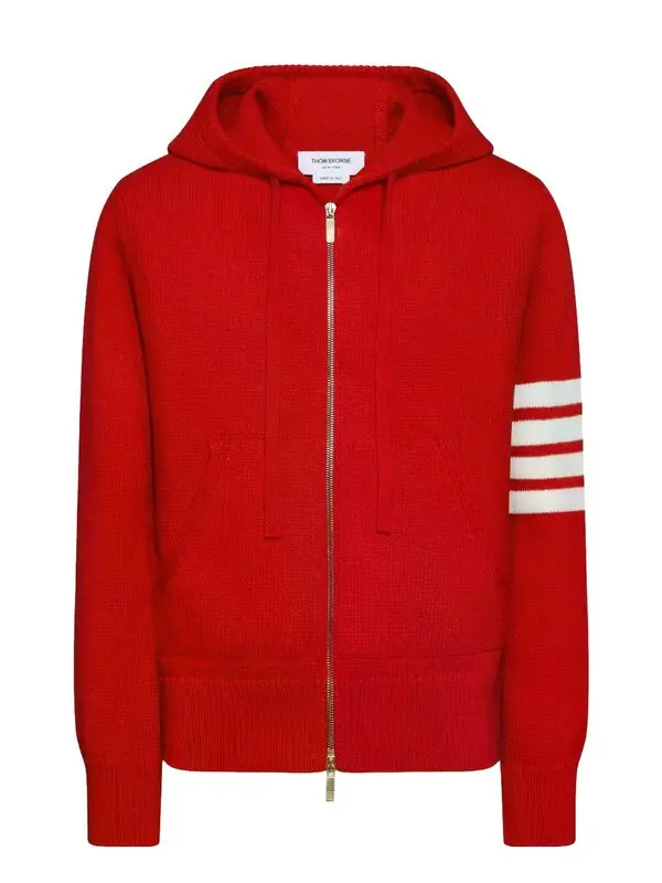 Thom Browne Intarsia-knit Zip-up Hoodie - Red