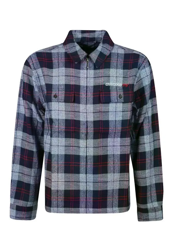 AWAKE NY Flannel Zip-up Shirt - Blue