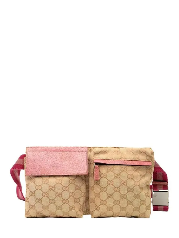 Gucci Gg Canvas Double Pocket Belt Bag - Brown