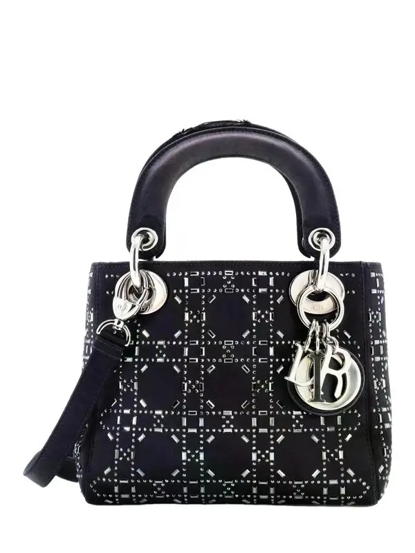 Dior Lady Mini Satchel Crystal Embellished Cannage Quilt - Blue