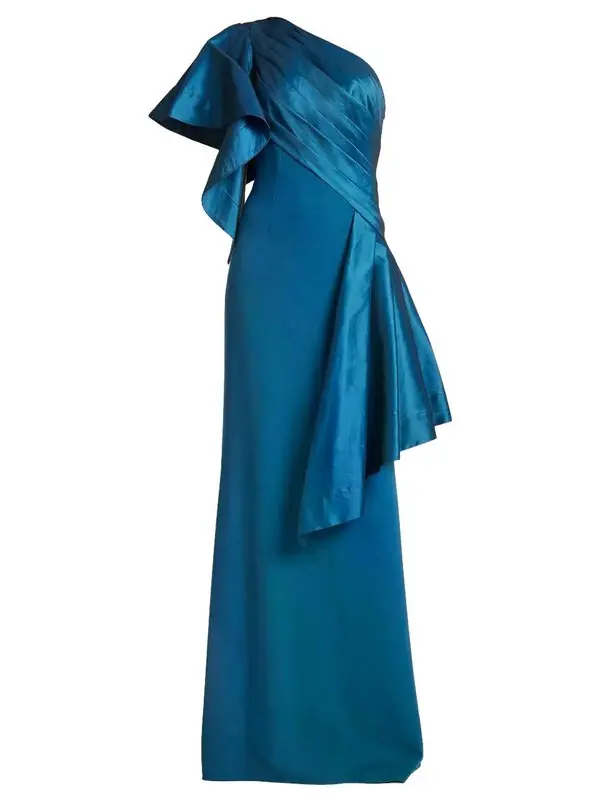 Tadashi Shoji Asymmetric-neck Ruffled Maxi Dress - Blue