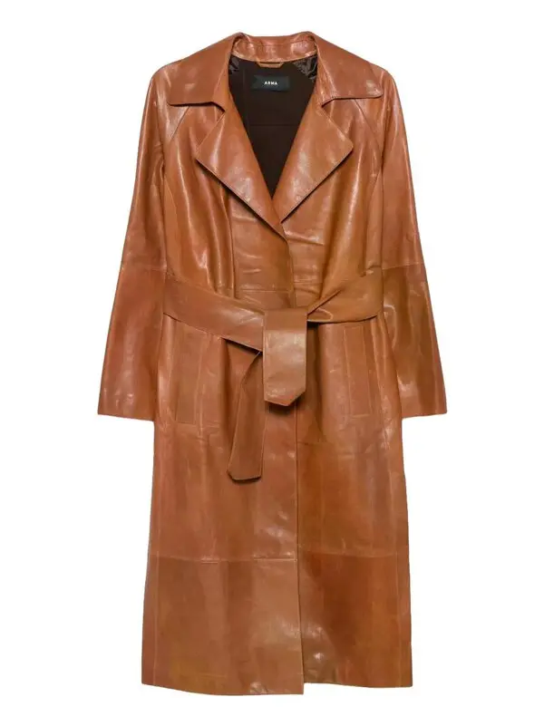 ARMA Belted Leather Overcoat - Brown