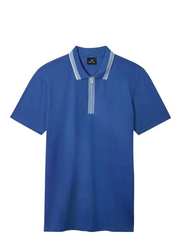 Paul Smith Striped-collar Zip-front Polo Shirt - Blue