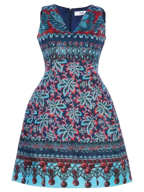 Linda Farrow Printed Lantern Dress - Blue