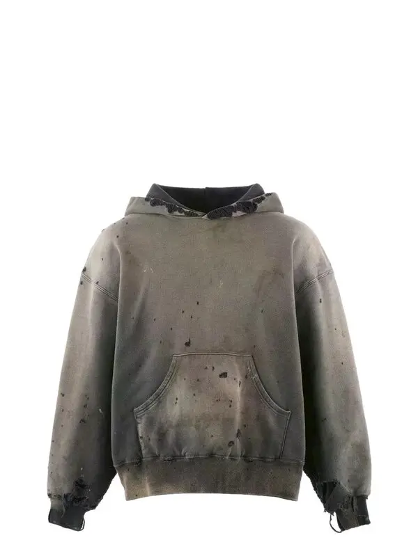SAINT MXXXXXX Distressed Hoodie With Pouch Pocket - Grey