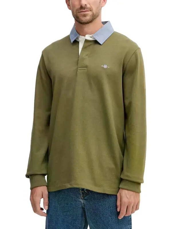 Gant Chambray-collar Polo Shirt - Green
