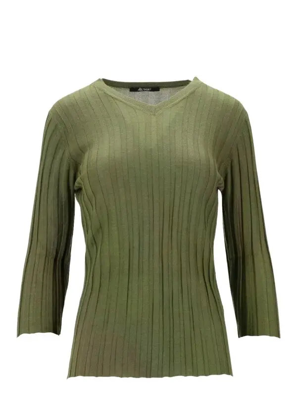 LA ROSE V-neck Ribbed Knit Top - Green