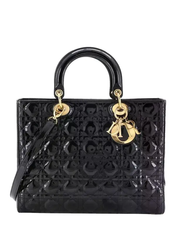 Dior Lady Large Satchel Cannage Quilt Patent - Black