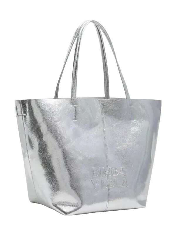 Bimba Y Lola Logo Leather Tote Bag - Silver